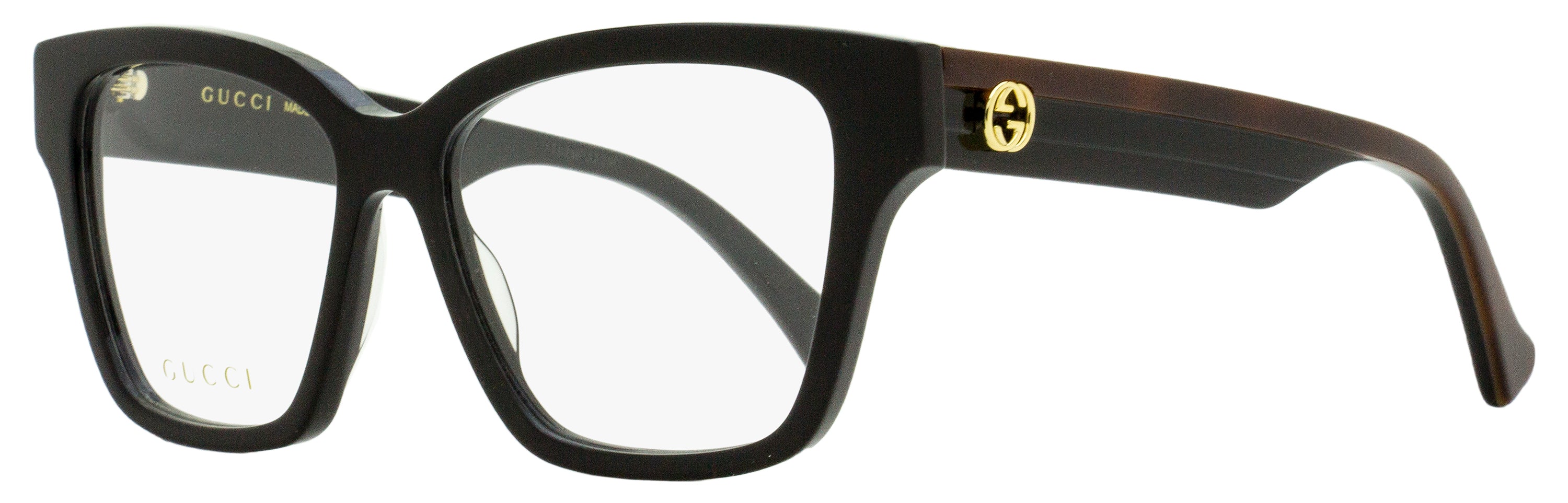 Gucci Square Eyeglasses GG1302O 004 Black/Brown 55mm – Stepani Style